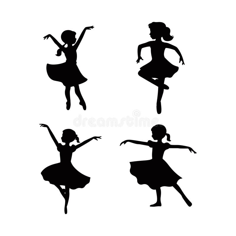 A Collections Silhouettes Happy Little Kid Dancing Vector Illustration ...