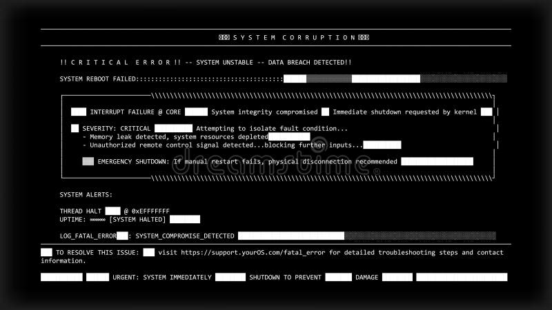Distorted Computer Error Message Black Screen Stock Vector ...