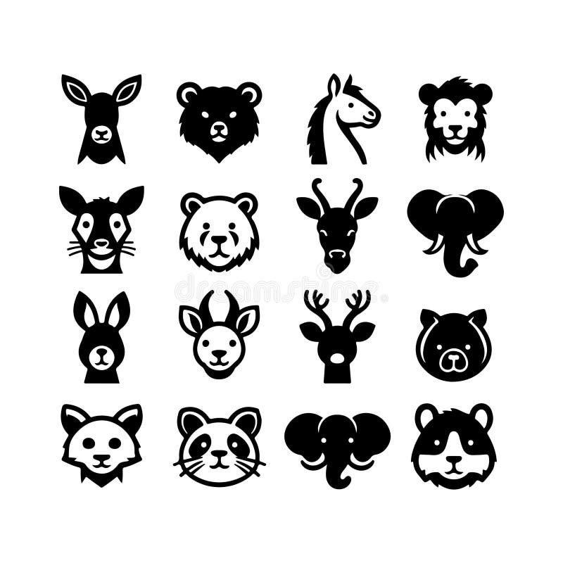 Set of Simple Pet Animals Face Line Art Stock Vector - Illustration of ...