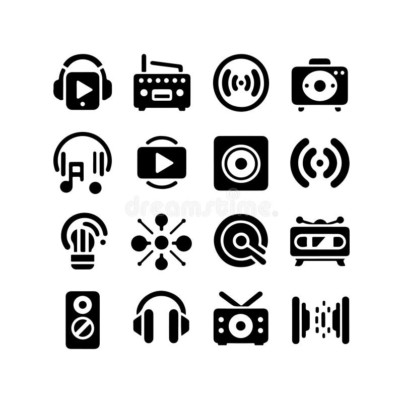 Simple Audio Icon Set Vector Art Silhouettes Style Stock Vector ...