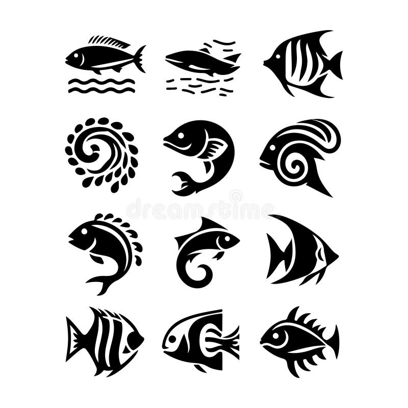 Simple Fish Icon Set Vector Art Silhouettes Style Stock Vector ...