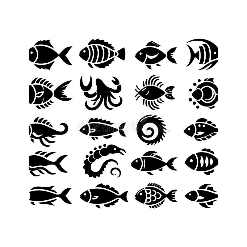 Simple Fish Icon Set Vector Art Silhouettes Style Stock Vector ...