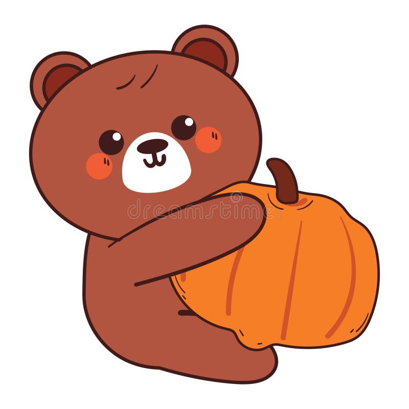 Cute Drawing Cartoon Bear with Pumpkin. Cute Animal Drawing Stock ...