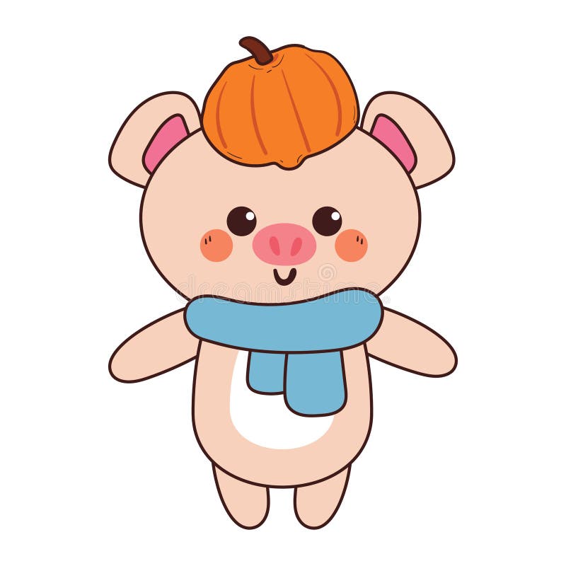Cute Drawing Cartoon Pig with Pumpkin. Cute Animal Drawing Stock Vector ...