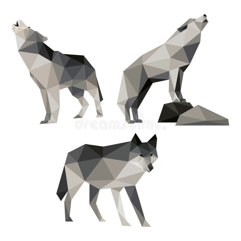 Wolf Polygonal Low Poly Vector Illustration Set. Howling Wolf Abstract ...