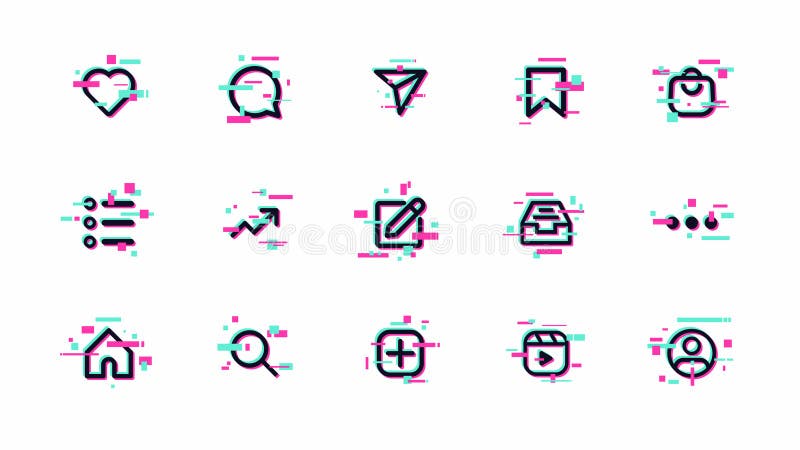 Social Media Icons with Distorted Glitch Effects Stock Vector ...