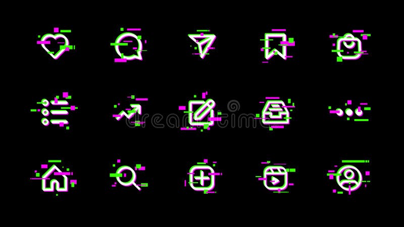 Social Media Icons with Distorted Glitch Effects Stock Vector ...
