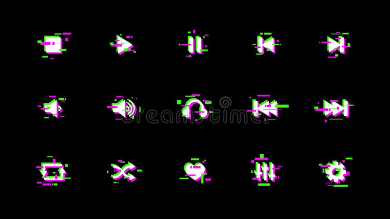 Music Player Icons with Distorted Glitch Effects Stock Vector ...