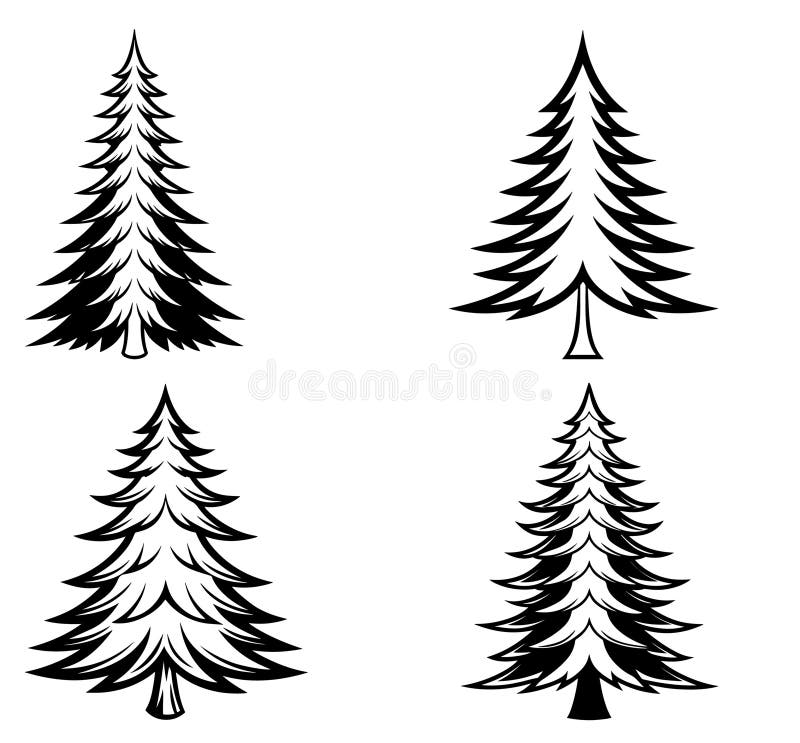 3d Rendering of Dynamic Fir-tree Silhouette Line Art Stock Vector ...