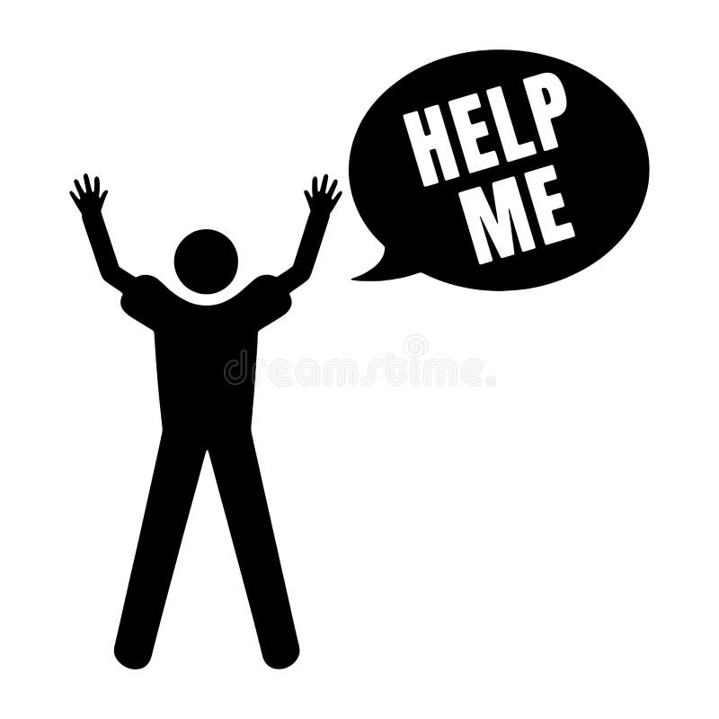 Silhouette Stick Figure Asking for Help, Bold Message in Speech Bubble ...