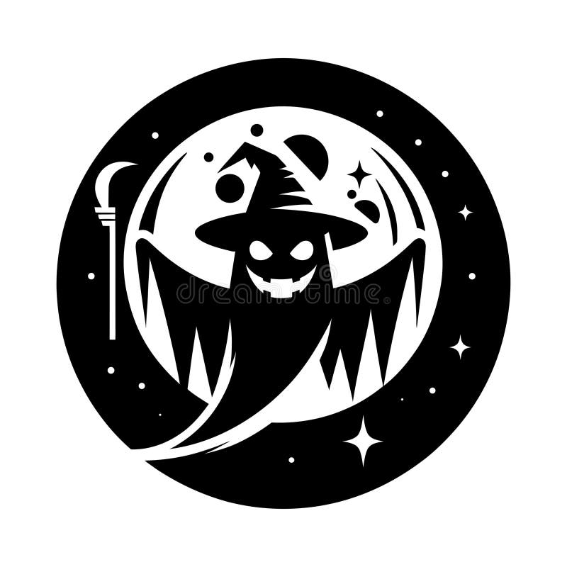 Halloween Ghost Illustration with Bats and Cemetery Black Silhouette ...