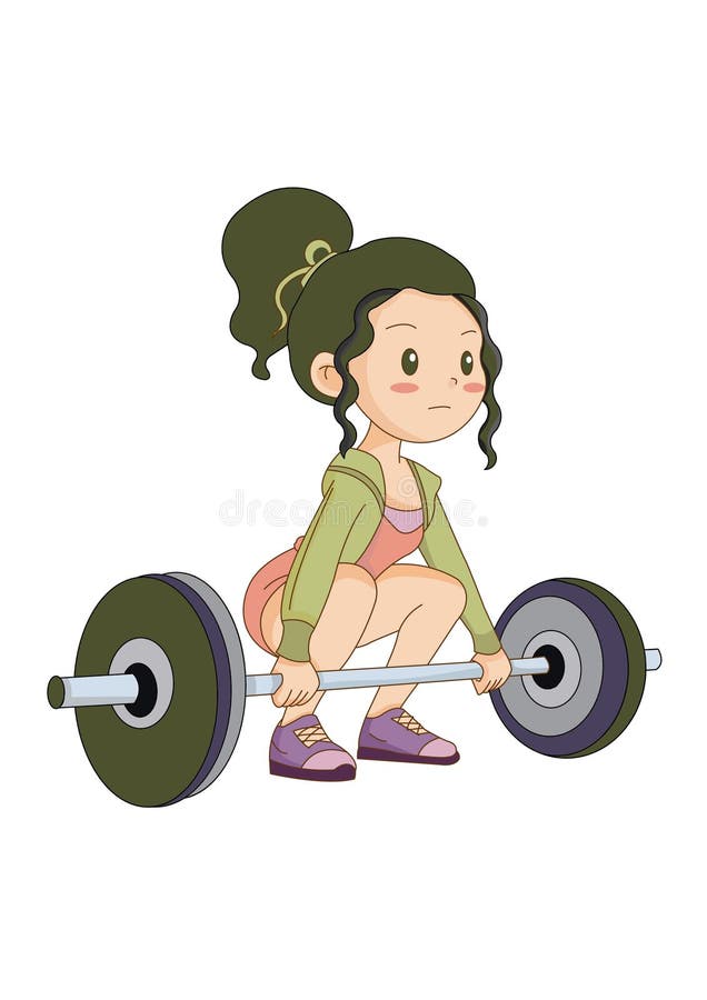 Cartoon Girl Lifting Weights - Fitness Character Stock Vector ...