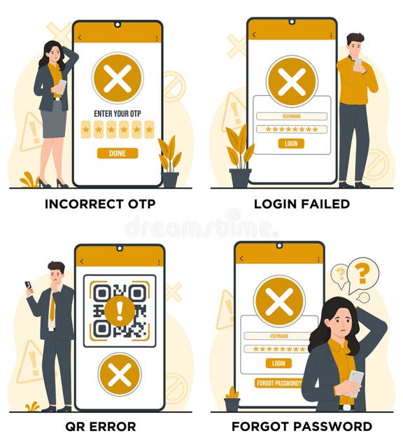 Set of Verification Failed Illustrations Concepts Forgot Password Login ...