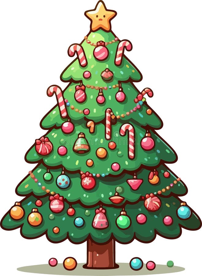 Festive Christmas Trees in Cartoon Style Set Vector Illustration. Stock ...