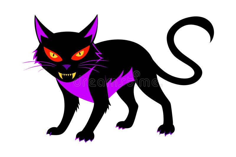 Scary Halloween Black Cat with Dangerous Gaze Eerie Feline Illustration ...