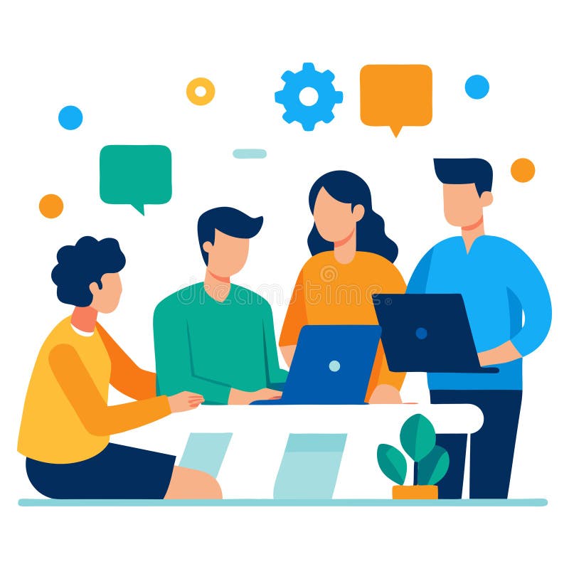 Teamwork and Office Collaboration Icons for Business Communication and ...