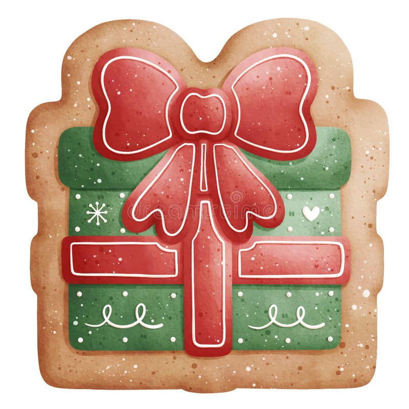 Watercolor Christmas Gift Box Cookie Vector Illustration Isolated on ...