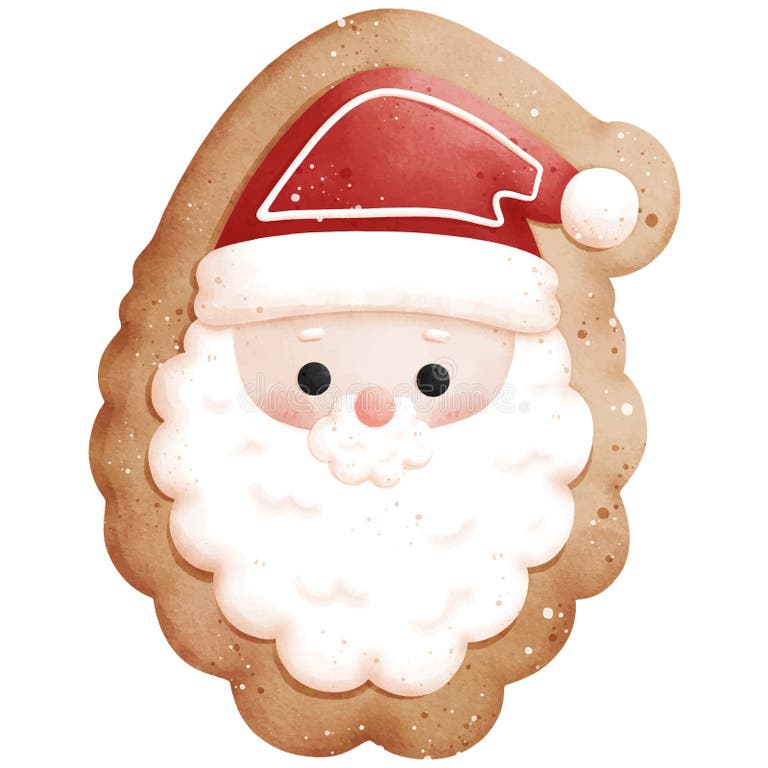 Watercolor Christmas Santa Cookie Vector Illustration Isolated on White ...