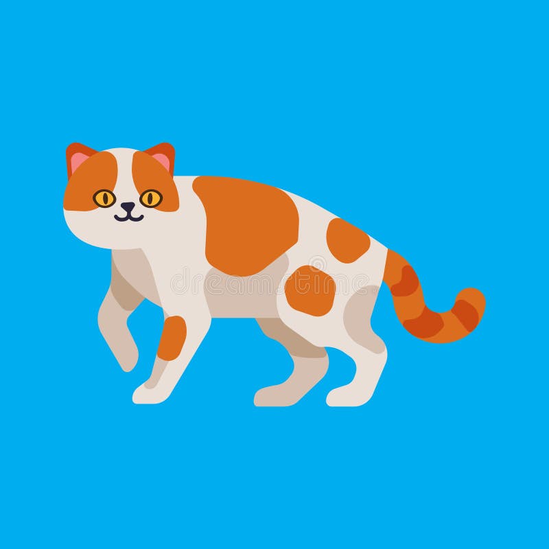 Cartoon Illustration of a Walking Orange and White Cat on a Blue ...