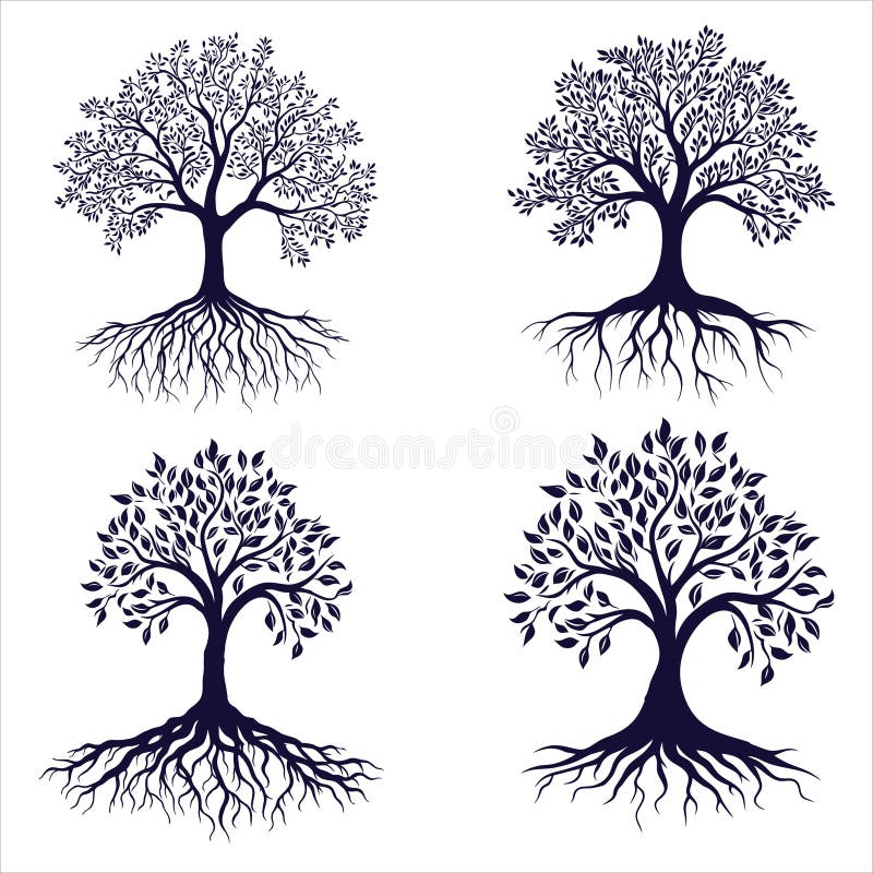 PrintElegant Silhouettes of Trees with Roots in Detailed Vector Design ...