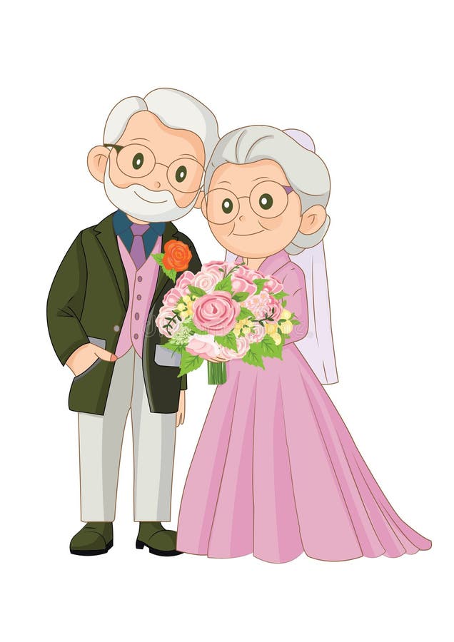 The Wedding of an Cute Elderly Couple Stock Vector - Illustration of ...