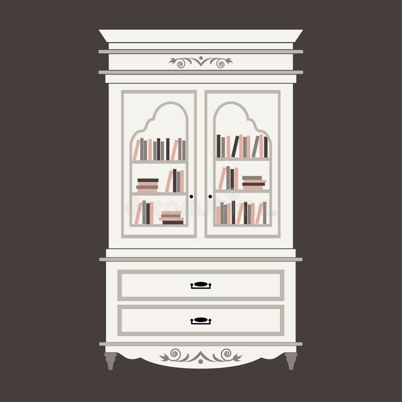 Bookcase Bookshelf Vector Illustration Cute Baroque, Shabby Chic Stock ...