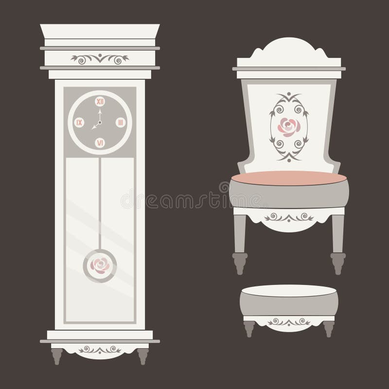 Watch Clocks Arm Chair Vector Illustration Cute Baroque, Shabby Chic ...