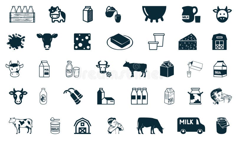 Dairy and Cow Farming Mega Bundle Icon Stock Illustration ...