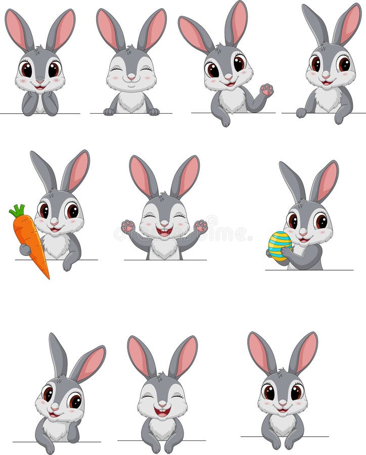 Illustration of Cartoon Cute Gray Rabbit Collection Set Stock Vector ...