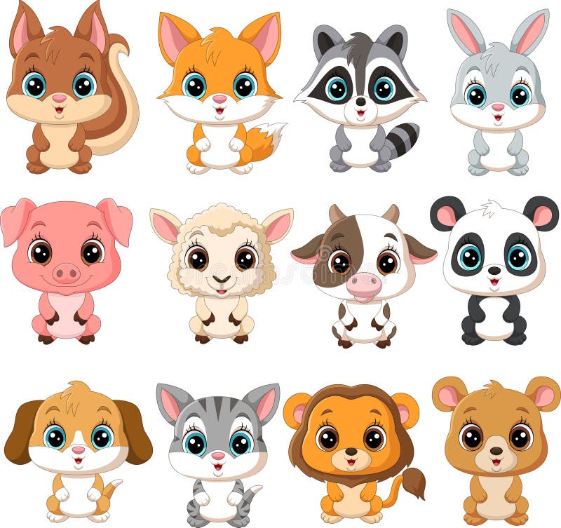 Illustration Cartoon Cute Baby Animals Collection Set Stock Image ...