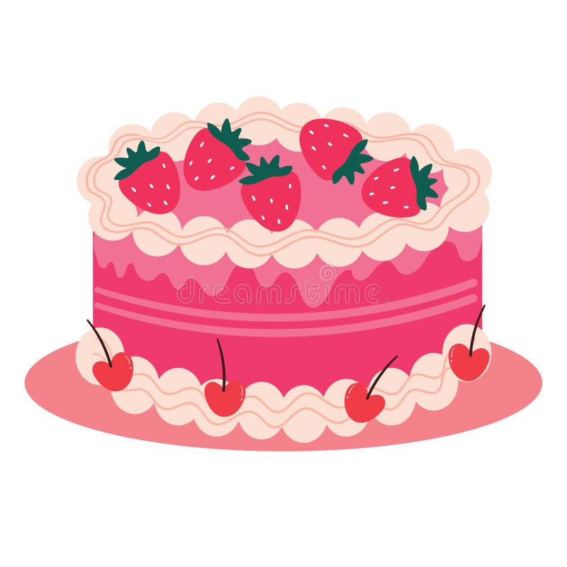 Hand Drawing Cartoon Cute Strawberry Cake Stock Illustration ...