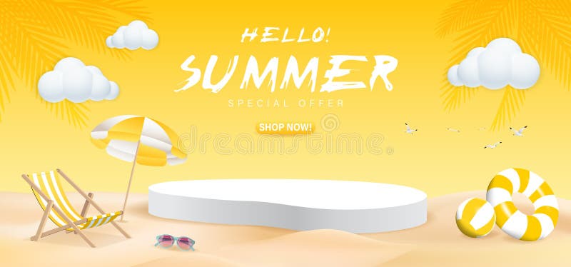 3d Refreshing Colorful Summer Sale Promotion Banner with Summer ...
