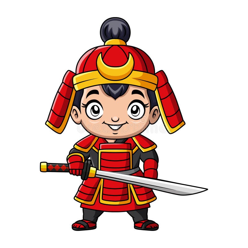 Cute Boy Japanese Samurai Warrior Cartoon Stock Vector - Illustration ...