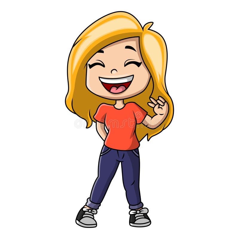 Cute Funny Happy Girl Cartoon Stock Vector - Illustration of little ...