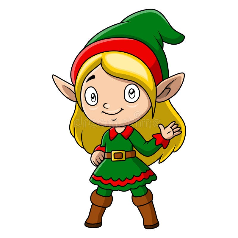 Cute Christmas Elf Girl Cartoon Stock Vector - Illustration of helper ...