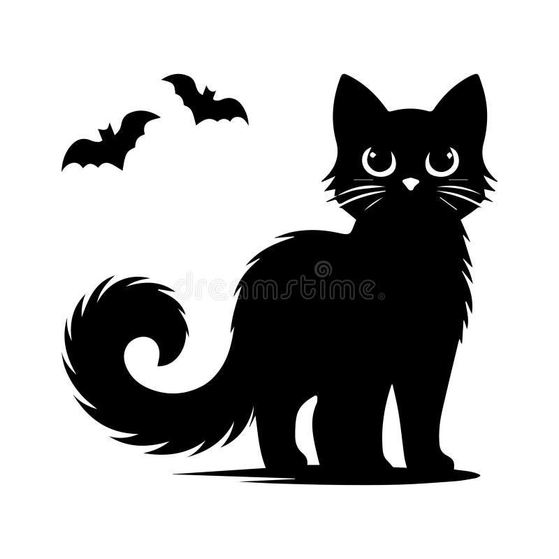 Spooky Halloween Cat with Bat. Stock Illustration - Illustration of ...