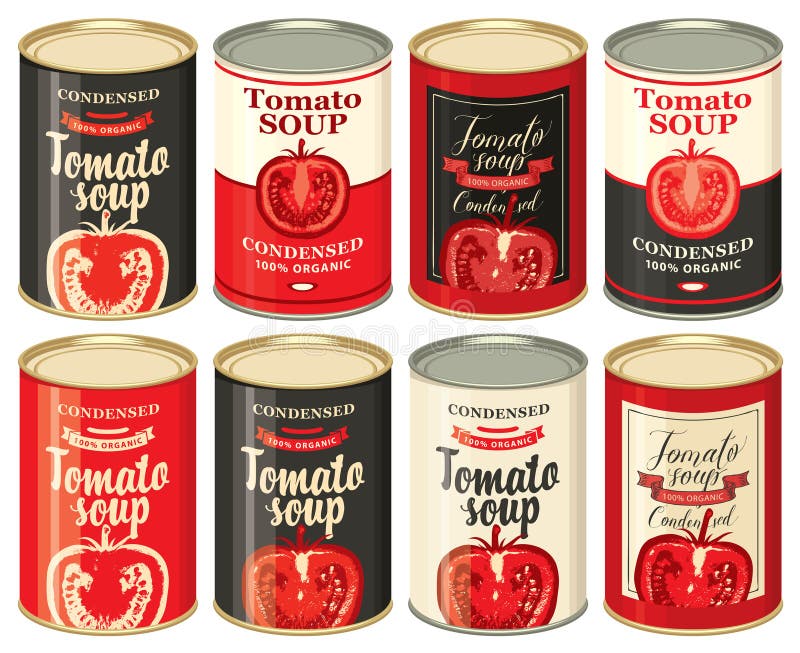 Set of Tin Cans for Condensed Tomato Soup Stock Vector - Illustration ...