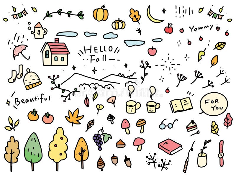 Headline Hand Drawn Simple Color Line Drawing Vector Illustration Set ...