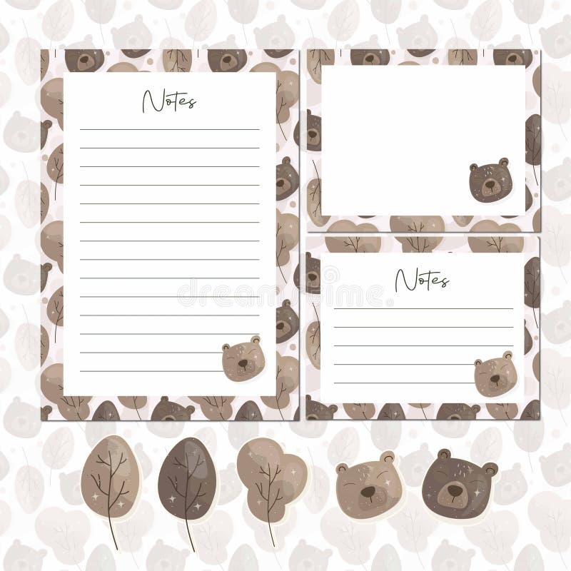 Template Bears Cute Kids Children Pattern Notes Notepad Eps Ai Eps Png ...