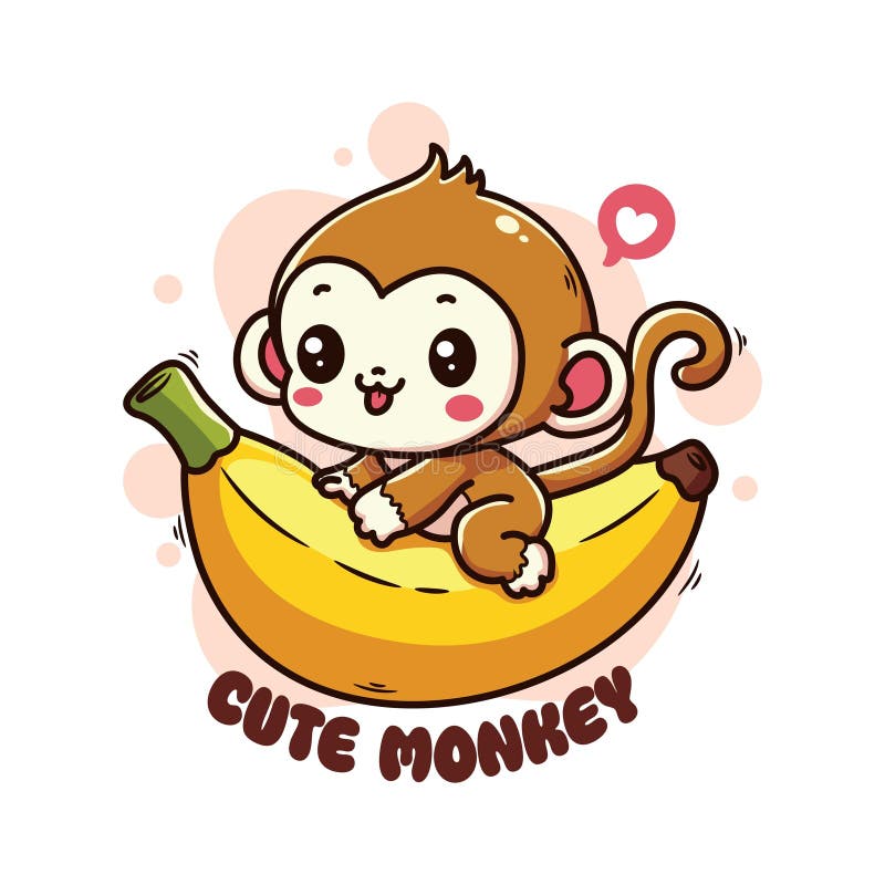 Cute Cartoon Monkey Sitting on a Big Banana. Vector Illustration Stock ...