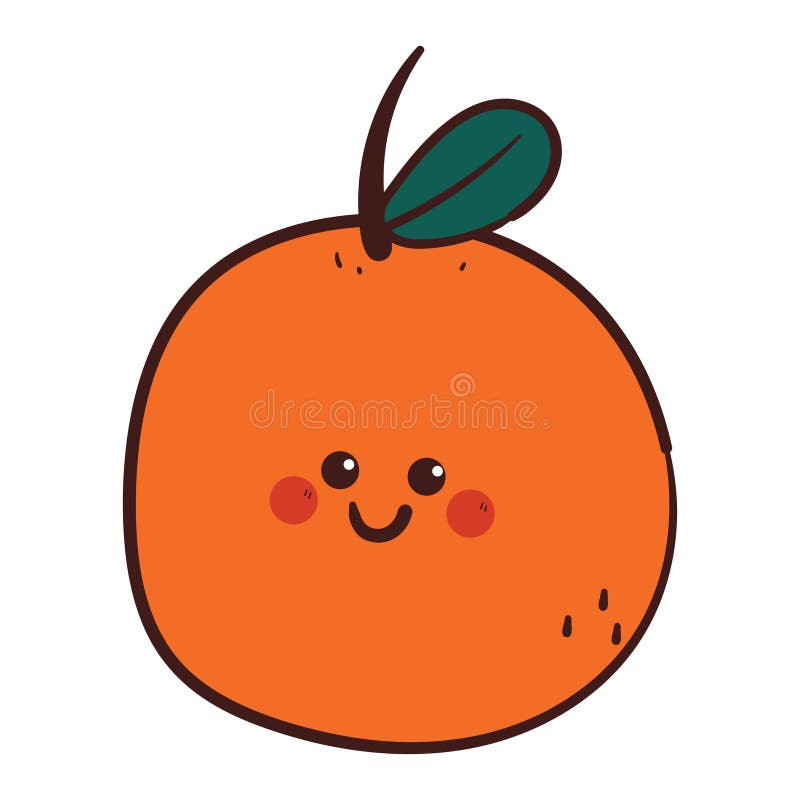 Cute Hand Drawing Cartoon Orange. Cute Fruit Character for Sticker ...