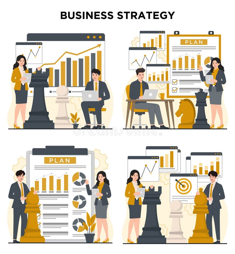 Business Strategy Concept Planning Businessman and Businesswoman ...