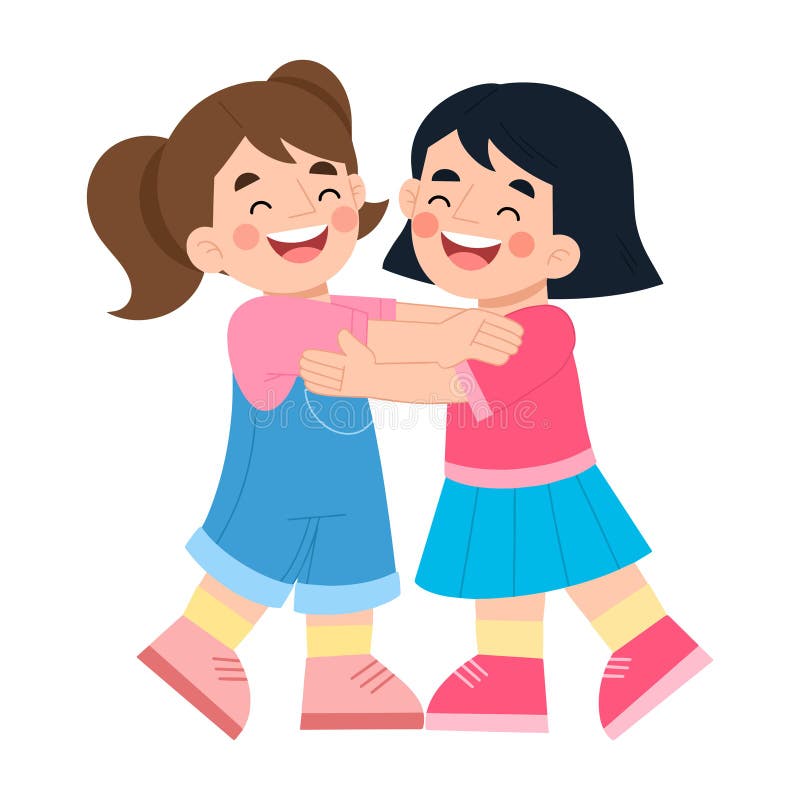 Vector Illustration of Happy Girls Hugging Stock Vector - Illustration ...