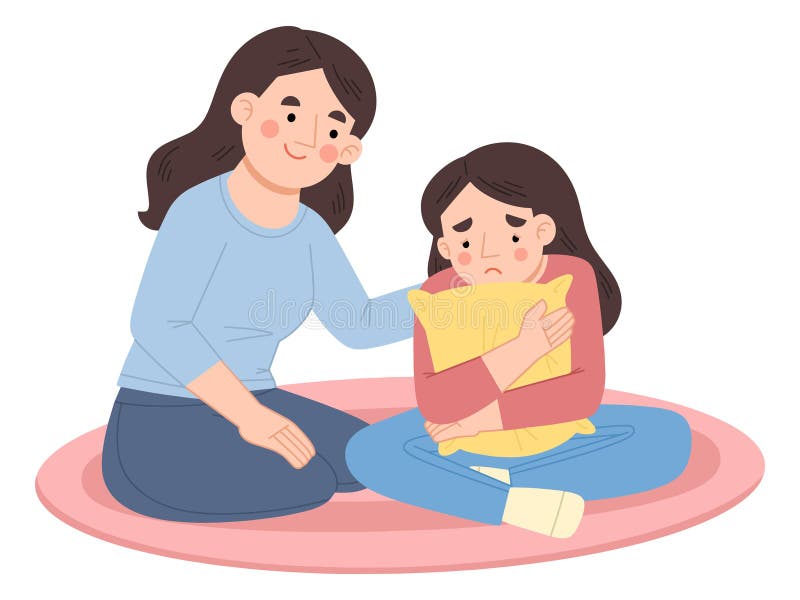 Vector Illustration of Mother Calming Daughter Feeling Sad Stock Vector ...