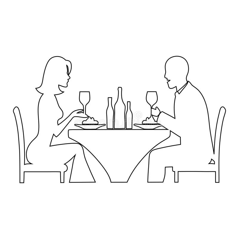 Minimalist Line Art Illustration of Couples Dining Out - Romantic White ...