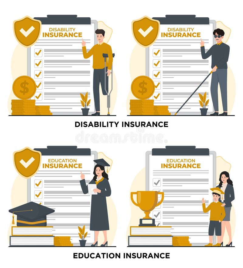 Education and Disability Insurance Concept. Flat Design Illustration of ...