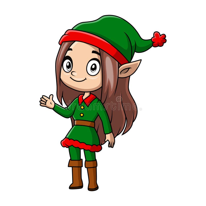 Cute Christmas Elf Girl Cartoon Stock Vector - Illustration of jolly ...