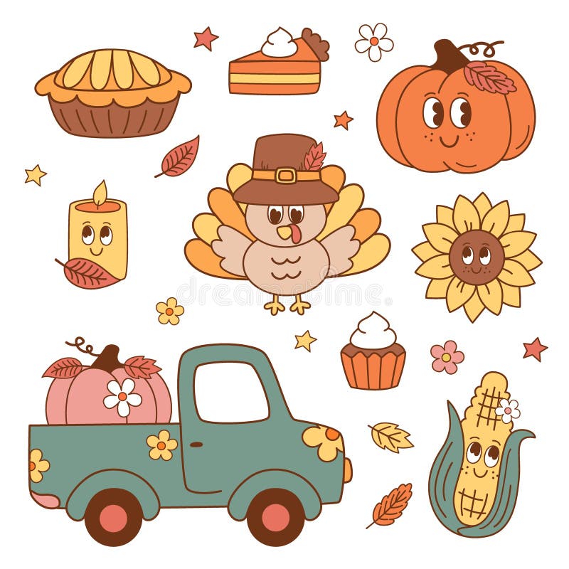 Set of Isolated Cute Thanksgiving Elements Stock Illustration ...