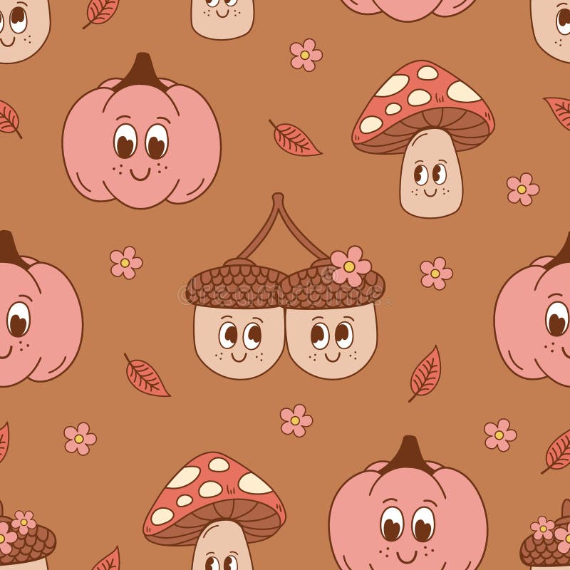 Seamless Pattern with Cute Pumpkins, Mushroom,acorn Stock Illustration ...