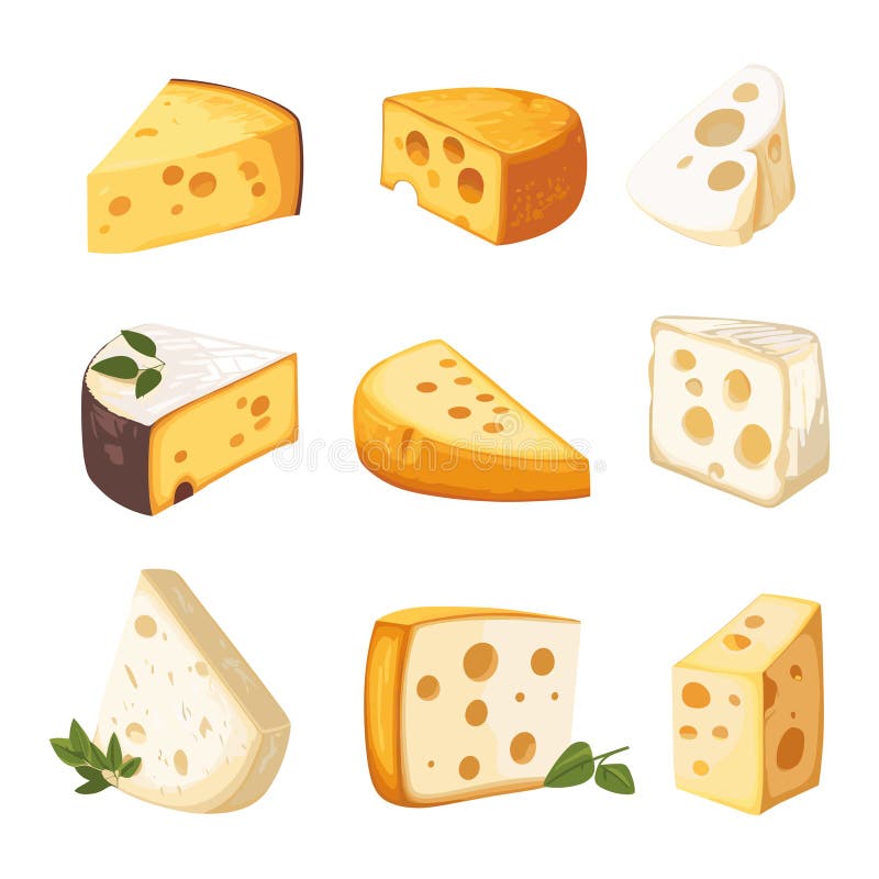 Detailed Cheese Vector Set in Hand-Drawn Style for Dairy Product ...